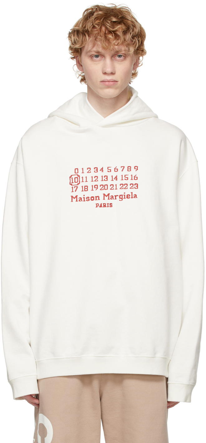 Maison Margiela Grey Numbers Logo Hoodie In 101 Off White - 66